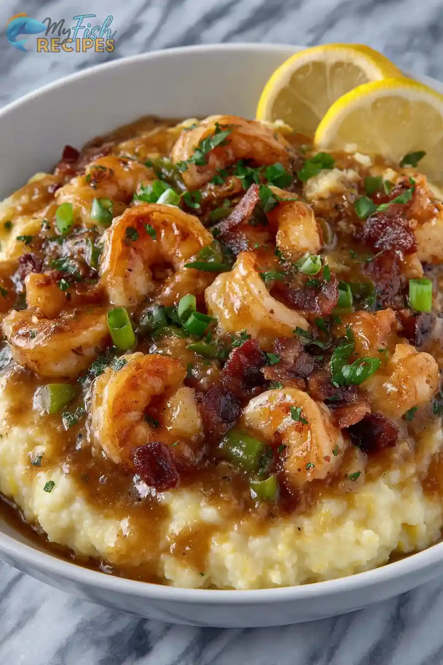 Creamy Southern Shrimp and Grits with Crispy Bacon Gravy - My Fish Recipes